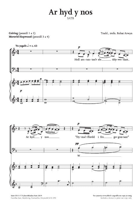Ar hyd y nos ~ Digital Sheet Music Download (PDF) – Sain