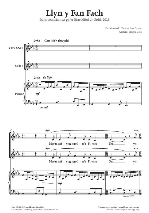 Llyn y Fan Fach (sa) ~ Digital Sheet Music Download (PDF) – Sain