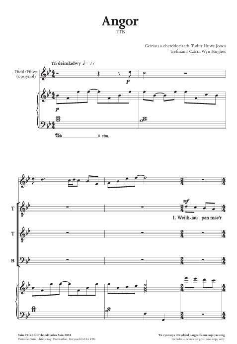Angor (ttb) ~ Digital Sheet Music Download (PDF) – Sain