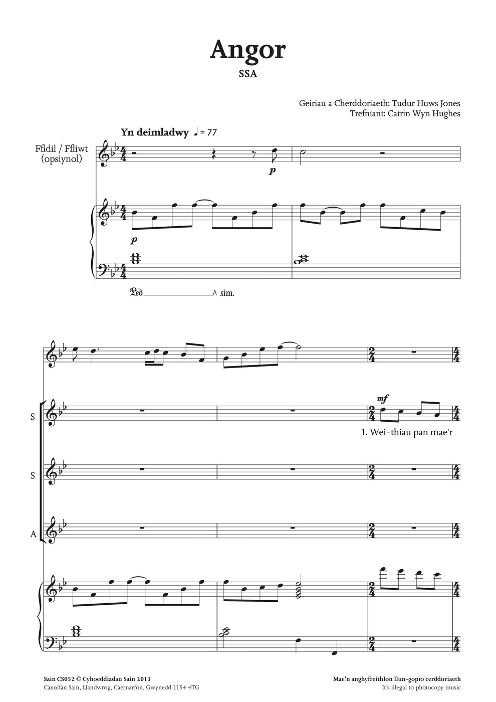 Angor (ssa) ~ Digital Sheet Music Download (PDF) – Sain