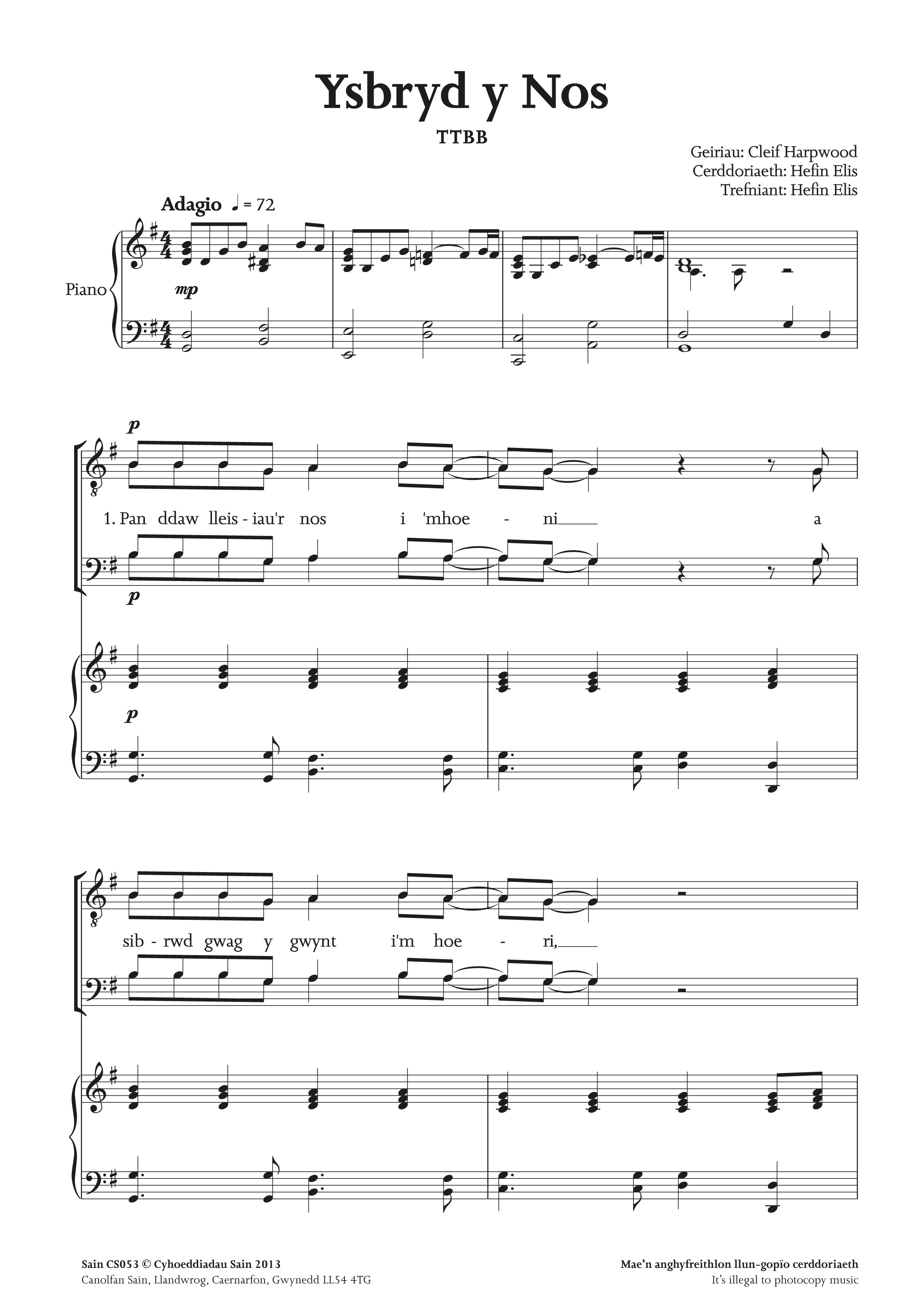 Ysbryd y Nos (ttbb) – Sain