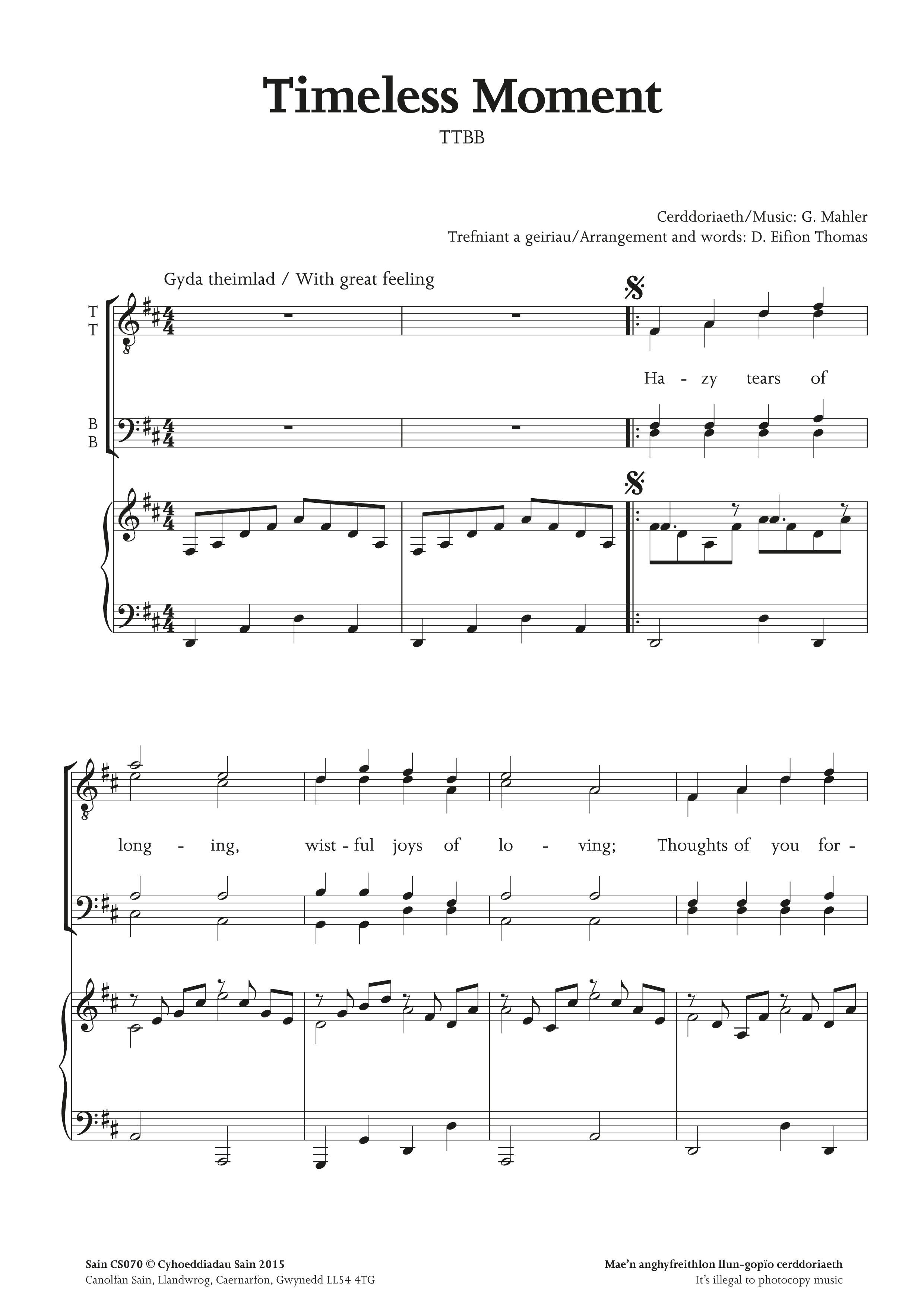 Timeless Moment (ttbb) ~ Digital Sheet Music Download (PDF) – Sain
