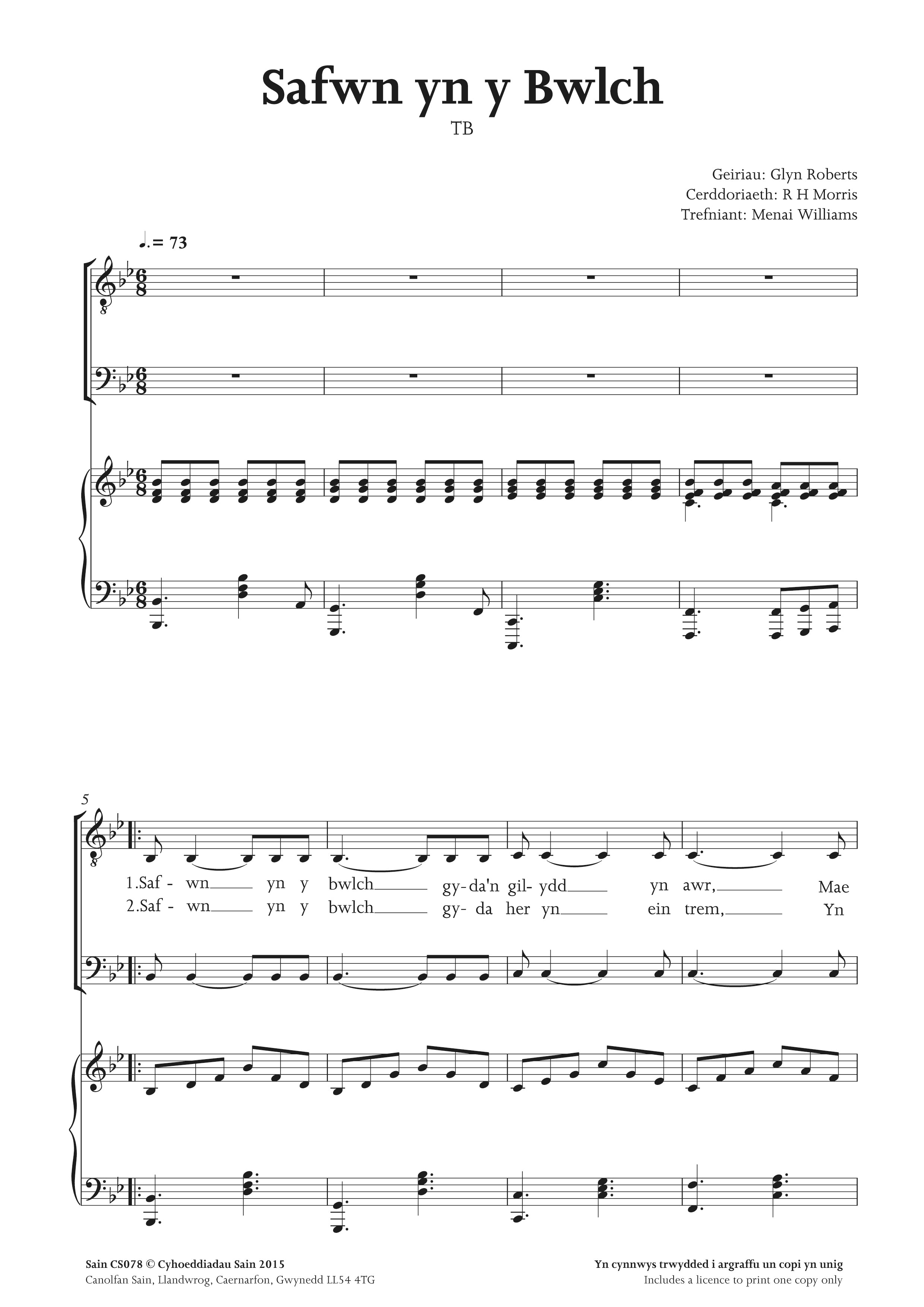 Safwn yn y Bwlch (tb) ~ Digital Sheet Music Download (PDF) – Sain